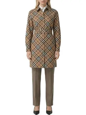 Burberry Belted Check Shirt Dress - Beige