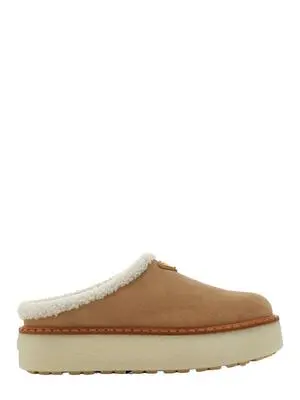 Prada Shearling Platform Mules - Tan
