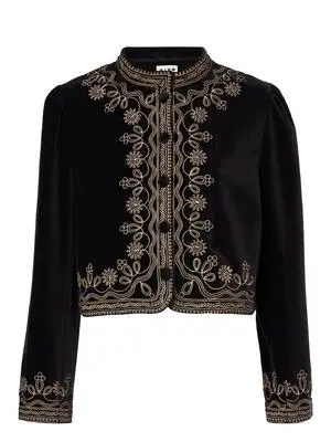 Rixo Denver Embroidered Cotton Jacket - Black