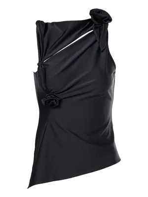 Coperni Floral-applique Asymmetric Top - Black