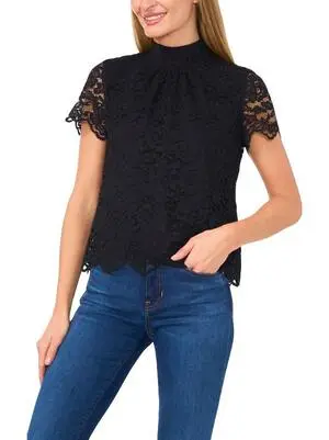 CECE DUPRAZ CeCe Bow Mock Neck Lace Top