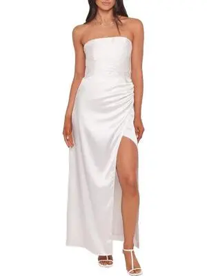 PETAL & PUP Kara Strapless Stretch Satin Gown - White