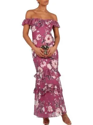 PETAL & PUP Irelynn Ruffle Convertible Floral Maxi Dress - Dark Rose Floral