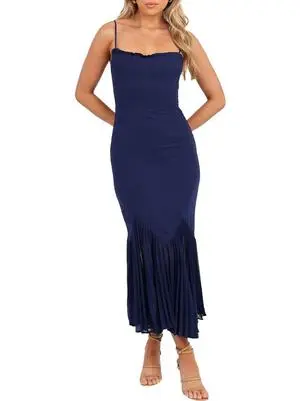 PETAL & PUP Ashton Pleated Hem Midi Dress - Navy