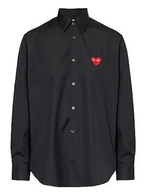Play Comme Des Garcon Heart-embroidered Long-sleeve Shirt - Black