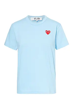 Play Comme Des Garcon Heart-embroidered Cotton T-shirt - Blue