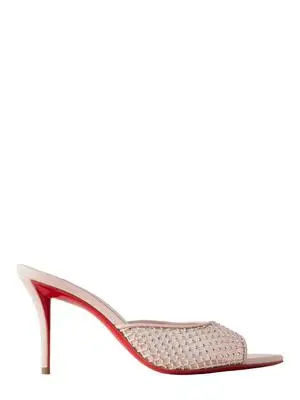 CHRISTIAN LOUBOUTIN Apostropha 80 Crystal-embellished Mules - Neutrals