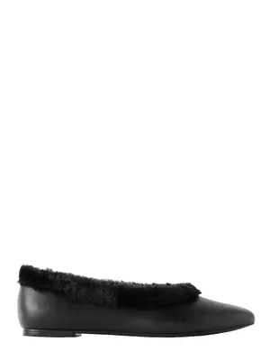 Staud Faux Fur-trimmed Leather Ballet Flats - Black