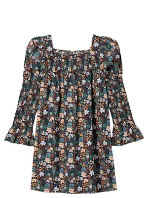 DÔEN Sabia Floral-print Organic Cotton-poplin Mini Dress - Blue