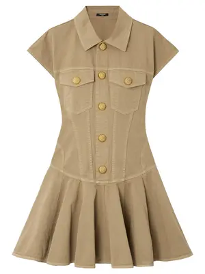 Balmain Pleated Cotton-twill Mini Dress - Neutrals