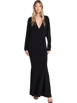 Norma Kamali Dolman V Neck Fishtail Gown - Black