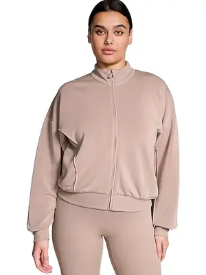 Victoria's Secret Vsx Featherweight Knit Full-zip Jacket - Beige