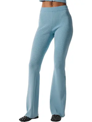 Alo Yoga Denim Knit High-Waist Flare Pants Celestial Blue/dark Celestial Bl