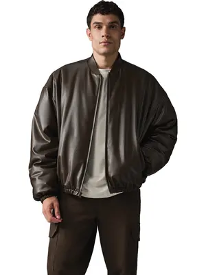Alo Yoga Faux Leather Premier Bomber Jacket - Espresso