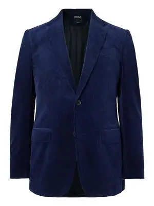Zegna Cotton-blend Corduroy Suit Jacket - Blue
