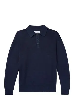 CORRIDOR Ribbed Organic Mercerised Cotton Polo Shirt - Blue