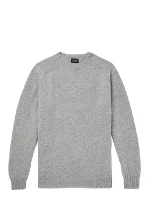 DRAKE'S Brushed Virgin Shetland Wool Crew Neck Sweater - Gray