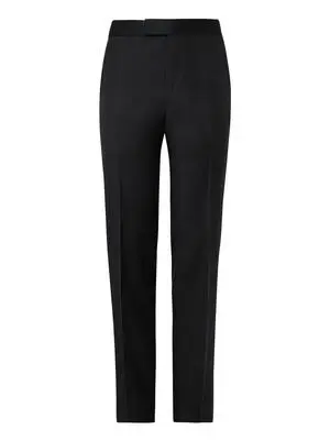 Zegna Straight-leg Satin-trimmed Wool And Mohair-blend Tuxedo Trousers - Black