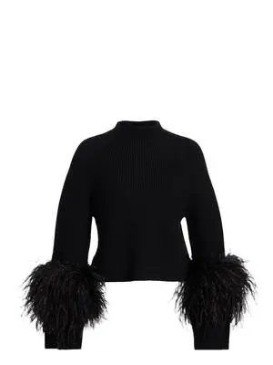 Lapointe Merino Wool Feather-cuff Sweater - Black