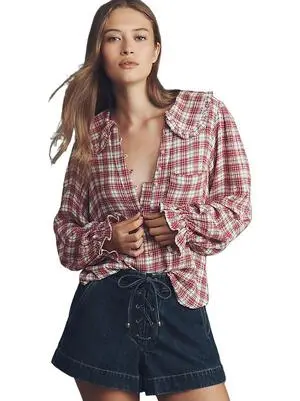 PILCRO Keira Plaid Blouse - Cool Girl Plaid Raspberry
