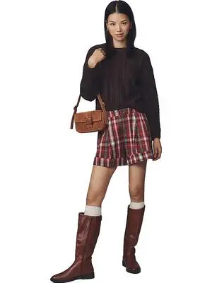 Maeve Avery Pleated Trouser Shorts - Brown Plaid