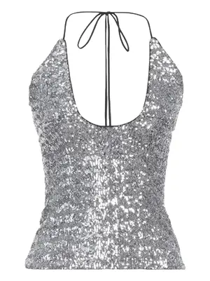 Attico Knitted Sequined Top - Silver