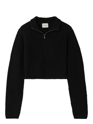 Le Kasha Tiboli Cropped Ribbed Organic Cashmere Sweater - Black