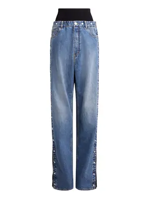 Alaïa Knitted-Band Straight Jeans Blue