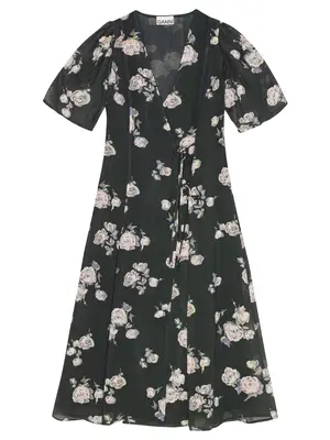 GANNI GANNI Floral-Print Crepe Wrap Midi Dress