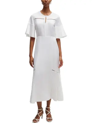 BOSS Perforated-detailing Flared Midi Dress - White