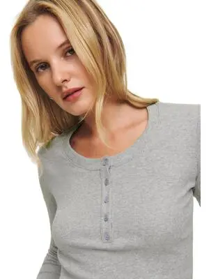 REFORMATION Long Sleeve Henley T-shirt - Grey