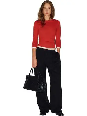 REFORMATION Ezra Slim Fit Long Sleeve Crewneck Tee - Red