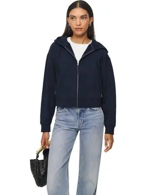 REFORMATION Austin Zip Up Cropped Hoodie Midnight
