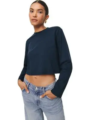 REFORMATION Asher Cropped Oversized Longsleeve T-Shirt Midnight