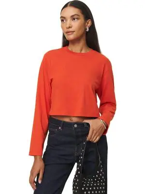REFORMATION Asher Cropped Oversized Longsleeve T-Shirt Paprika