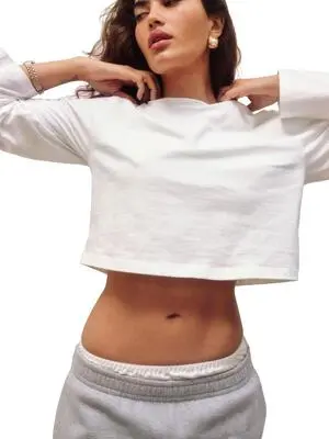 REFORMATION Asher Cropped Oversized Longsleeve T-Shirt White