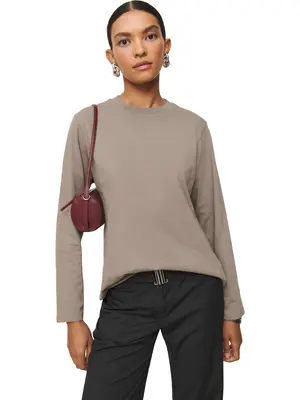 REFORMATION Asher Oversized Long Sleeve T-Shirt Taupe