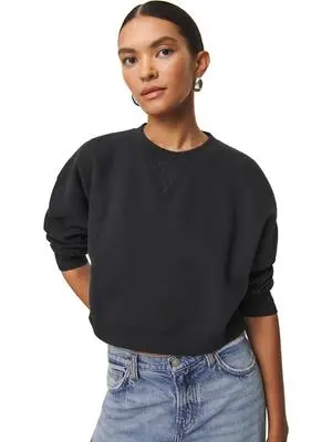 REFORMATION Reformation Grace Cropped Vintage Oversized Crewneck Sweatshirt Black