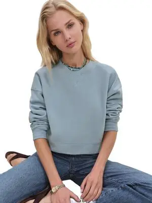 REFORMATION Reformation Grace Cropped Vintage Oversized Crewneck Sweatshirt Teardrop