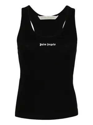 Palm Angels Logo Ribbed Tank Top - Black
