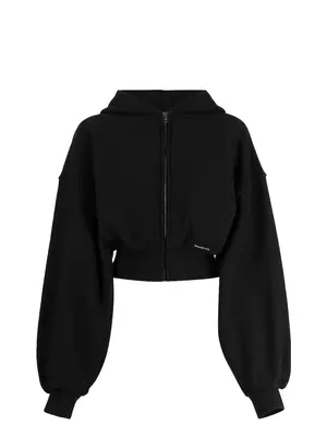 Alexander Wang Branded Seam Label Cropped Zip Up Hoodie - Faded Black