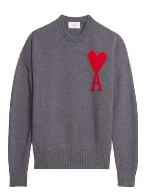 Ami ADC Crewneck Sweater Heather Grey/red
