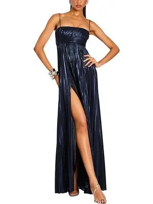 Retrofete Zinnia Pleated Lamé Gown - Ink