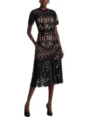 SELF-PORTRAIT Prairie Guipure Lace Midi Dress - Black