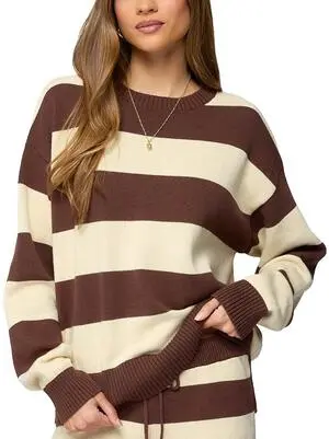 EDIKTED Oversized Knit Sweater - Brown-and-beige