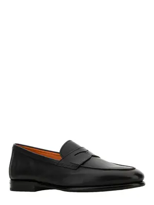 Santoni Carlos Leather Loafers - Black