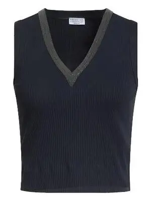 Brunello Cucinelli Ribbed Jersey Top - Navy