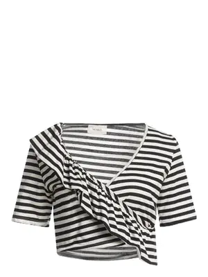VICOLO VICOLO Striped Ruffle Tee Black