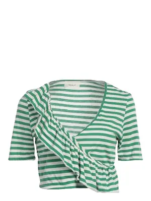 VICOLO Striped Ruffle Tee - Green