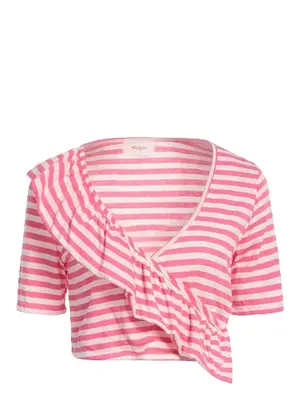 VICOLO Striped Ruffle Tee - Magenta